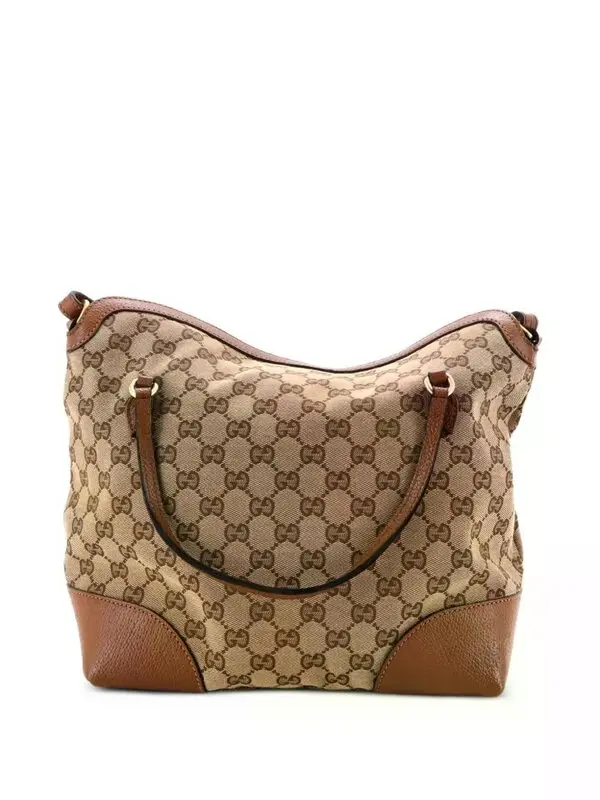 Gucci Bree Convertible Top Handle Bag Gg Canvas With Leather Medium Tote Bag