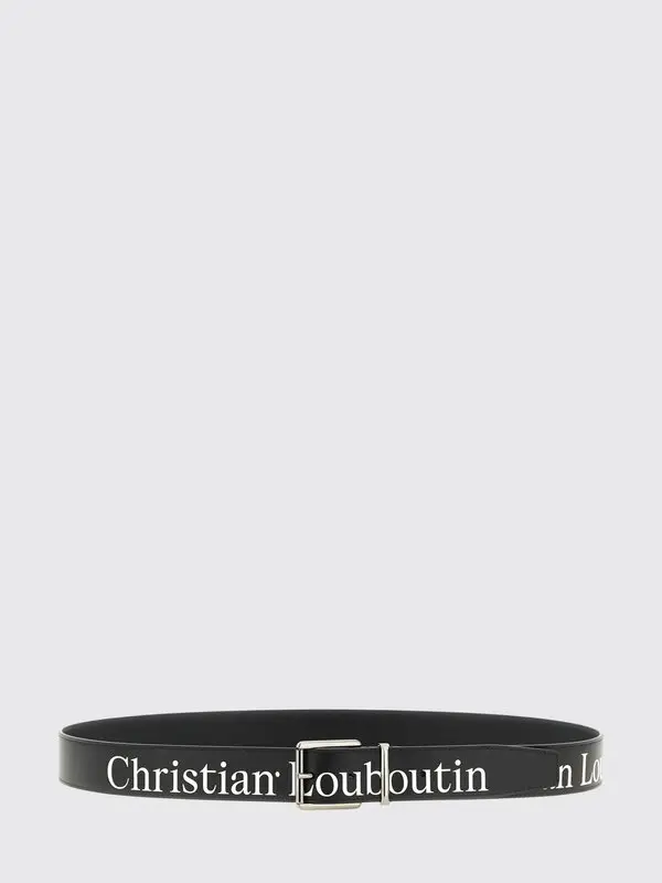 CHRISTIAN LOUBOUTIN Adjustable Smooth Calfskin Leather Belt With Lettering Logo - Black