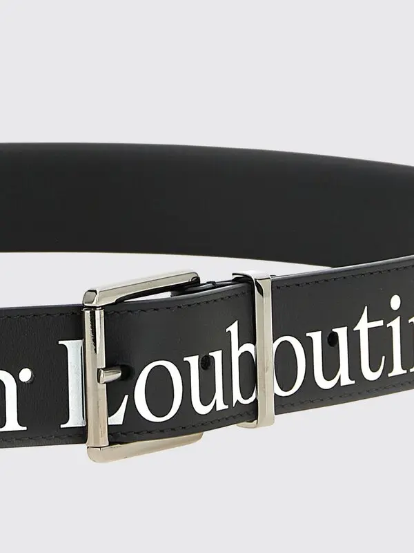 CHRISTIAN LOUBOUTIN Adjustable Smooth Calfskin Leather Belt With Lettering Logo - Black