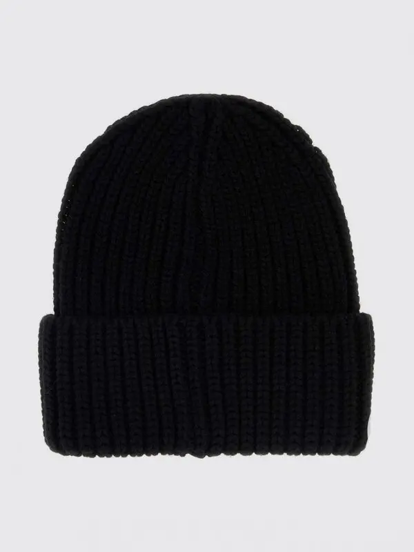 Saint Laurent Ribbed Wool Beanie With Cuff And Monogram - Black