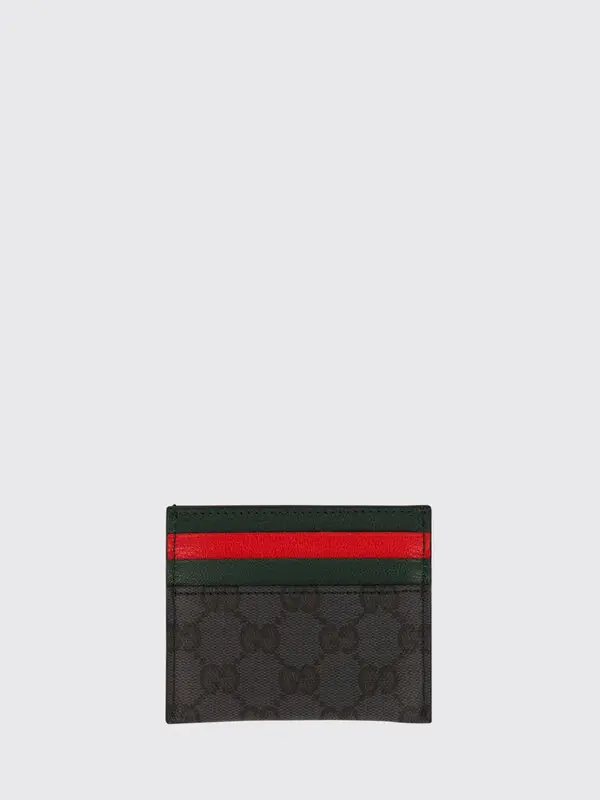 Gucci Gg Supreme Fabric Flat Card Holder With Web Detail And Leather Trim - Black
