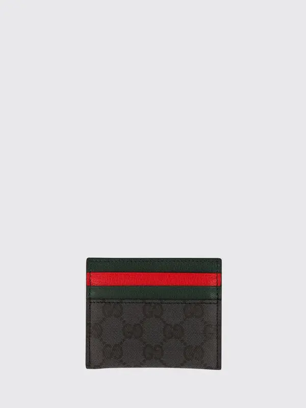 Gucci Gg Supreme Fabric Flat Card Holder With Web Detail And Leather Trim