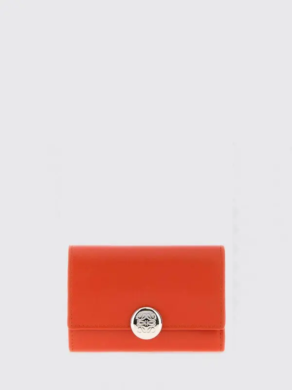 Loewe Pebble Tri-fold Wallet In Calf Leather With Metal Logo - Orange