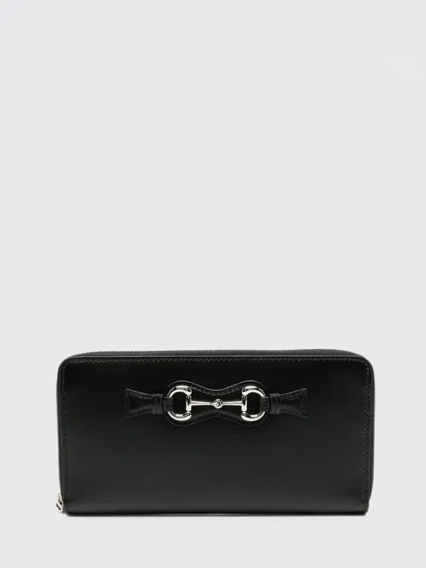 Gucci Horsebit Continental Wallet In Calfskin Leather With Zip Closure - Black
