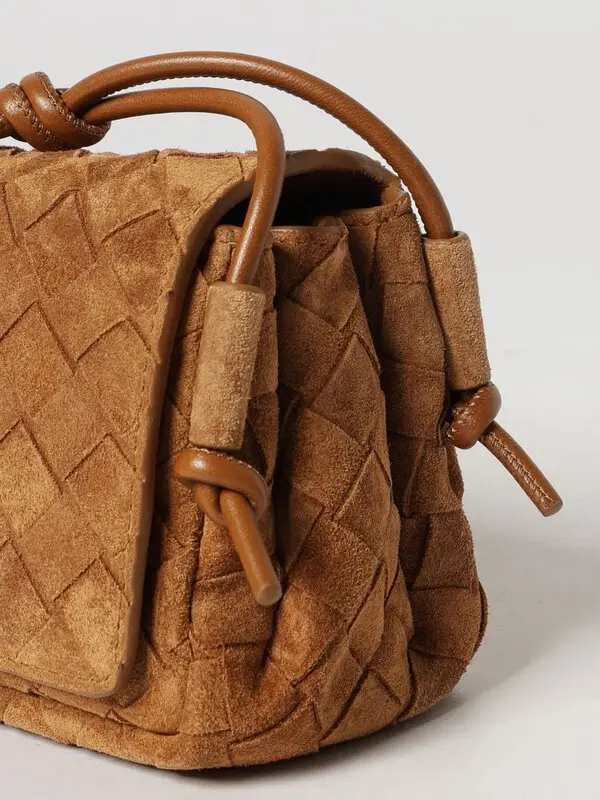 Bottega Veneta Notturno Intrecciato Suede Calfskin Shoulder Bag With Knotted Strap - Brown