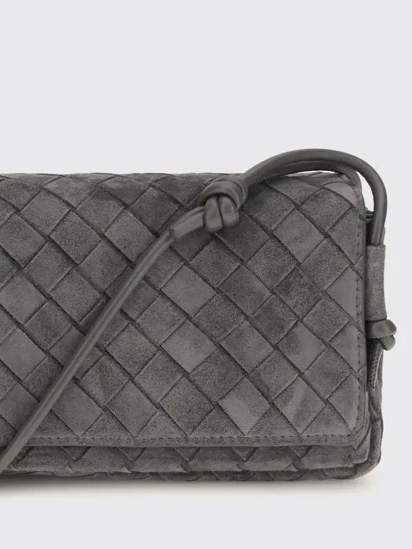 Bottega Veneta Notturno Intrecciato Suede Calfskin Shoulder Bag With Knotted Strap