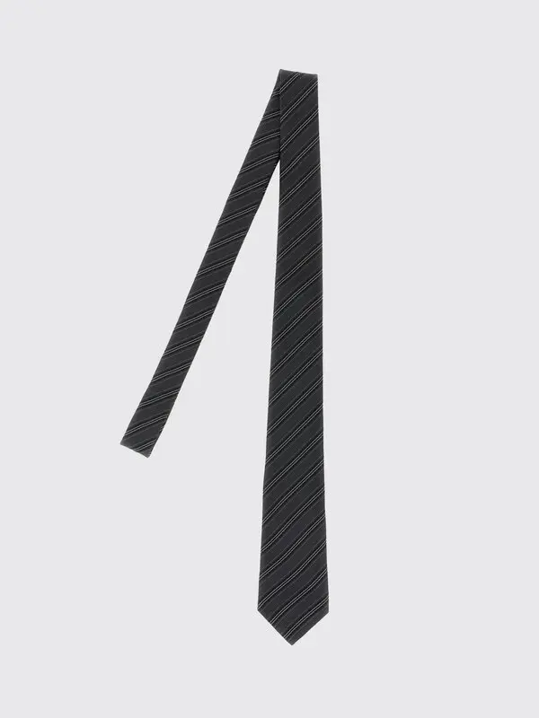 Saint Laurent Classic Tie In Pure Grey Silk With A Striped Pattern - Gray
