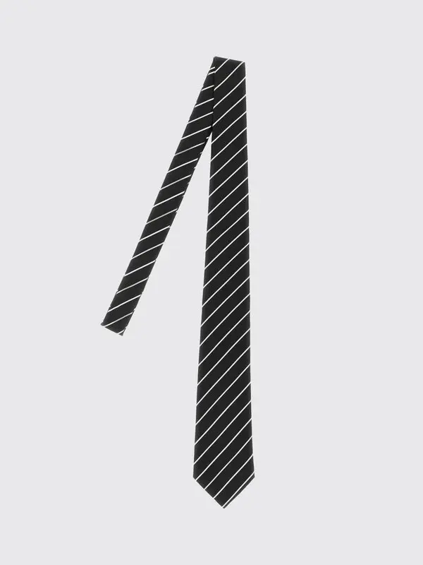 Saint Laurent Classic Tie In Pure Silk With A Striped Pattern - Black