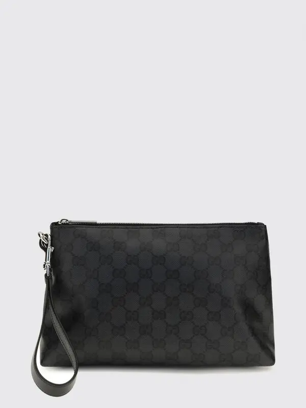 Gucci Essence Gg Monogram Coated Cotton Pouch With Wrist Strap - Black