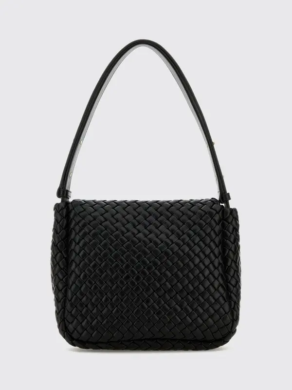 Bottega Veneta Intrecciato Lambskin Crossbody Bag With Flap Closure - Black