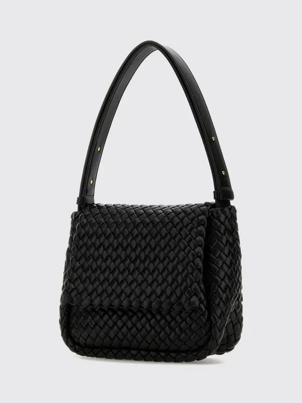 Bottega Veneta Intrecciato Lambskin Crossbody Bag With Flap Closure - Black