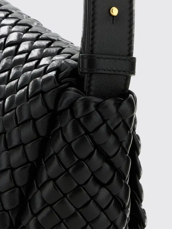 Bottega Veneta Intrecciato Lambskin Crossbody Bag With Flap Closure - Black