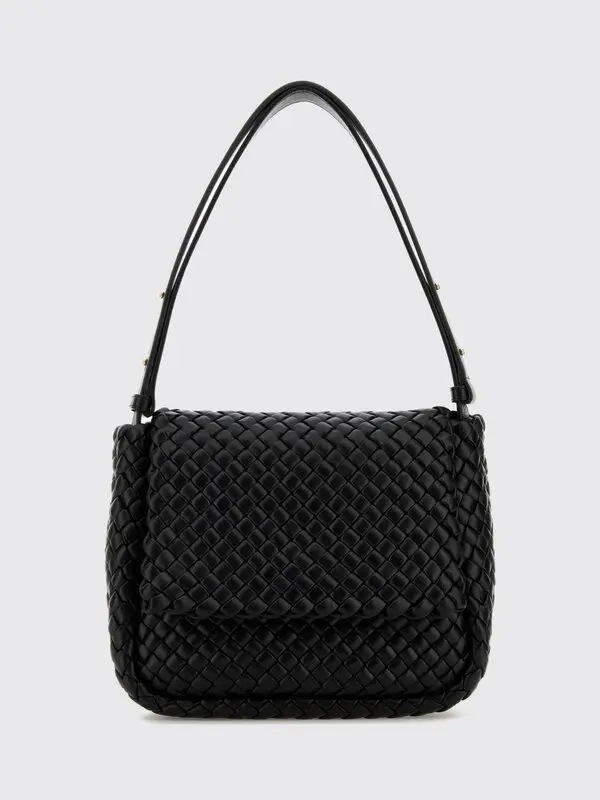 Bottega Veneta Intrecciato Lambskin Crossbody Bag With Flap Closure - Black