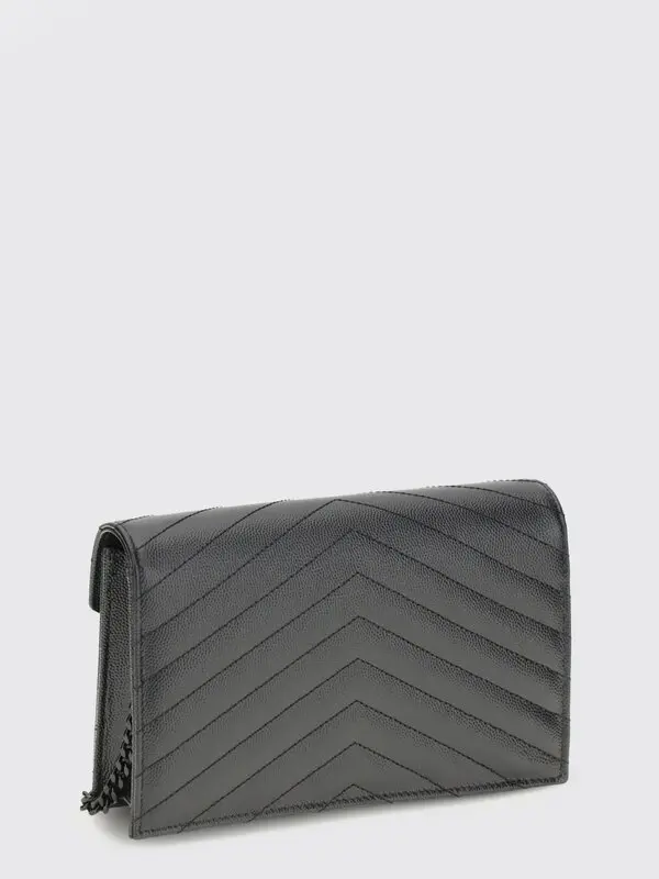 Saint Laurent Cassandre Mini Quilted Grain De Poudre Leather Wallet On Chain