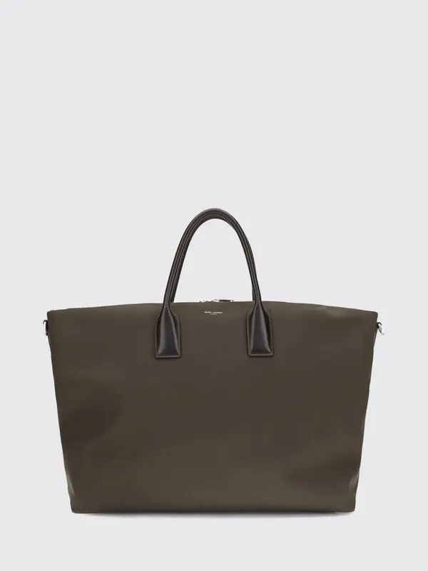Saint Laurent Large Cotton Canvas Bowling Bag With Leather Handles