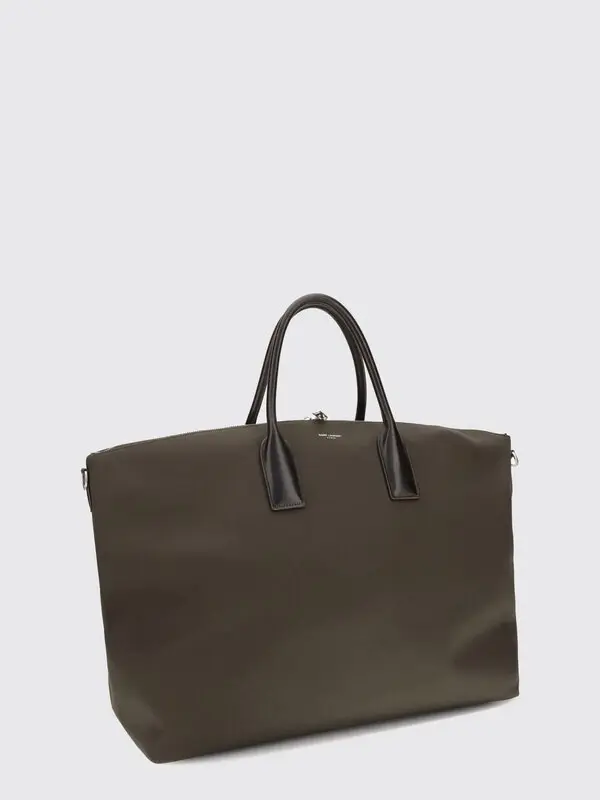 Saint Laurent Large Cotton Canvas Bowling Bag With Leather Handles