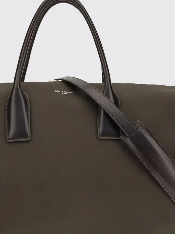Saint Laurent Large Cotton Canvas Bowling Bag With Leather Handles