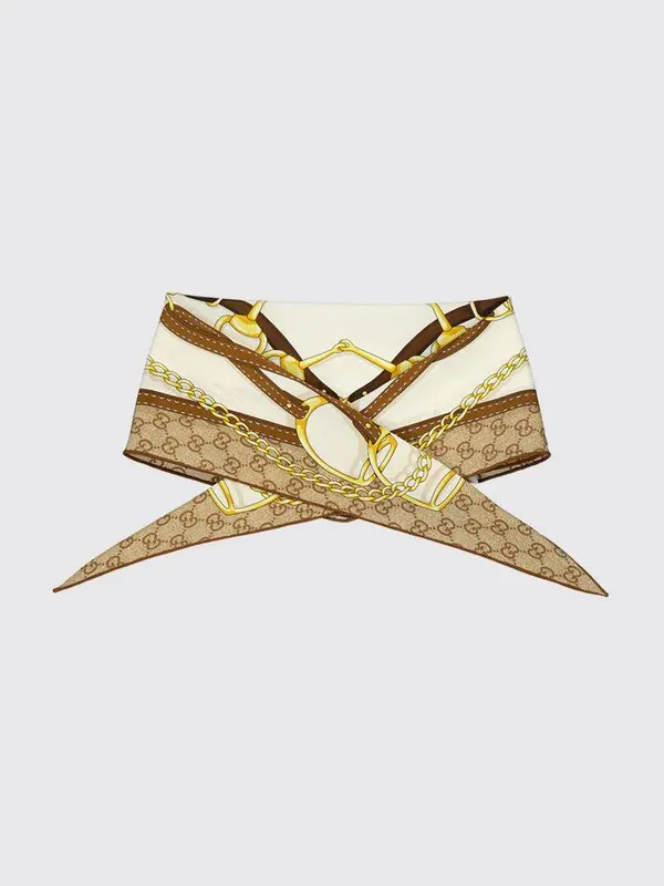 Gucci Silk Belt With Gg Monogram Print And Horsebit Detail - Brown