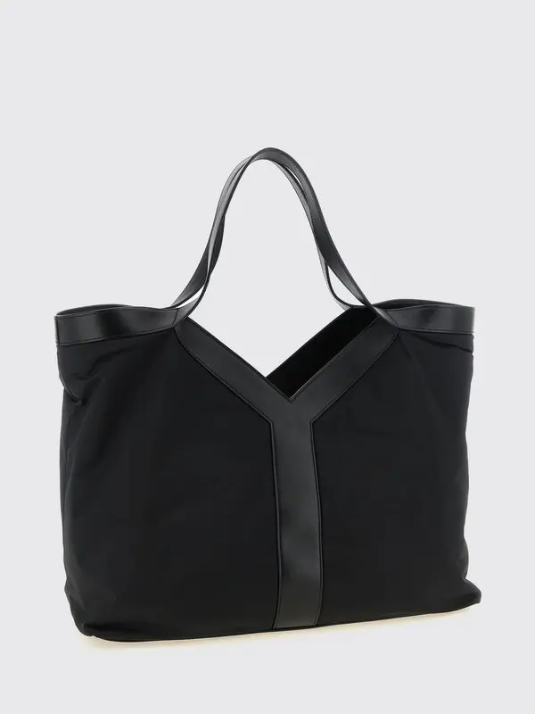Saint Laurent Calfskin And Nylon Tote Bag With Double Handle - Black