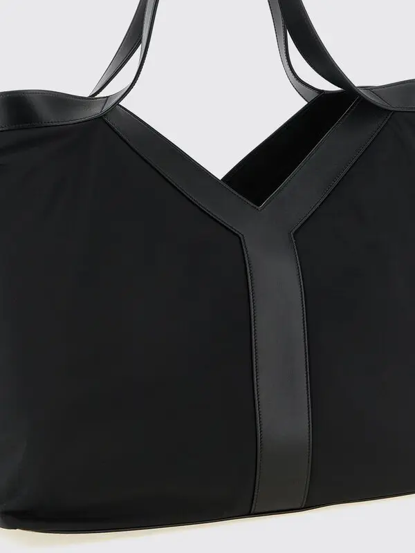 Saint Laurent Calfskin And Nylon Tote Bag With Double Handle - Black
