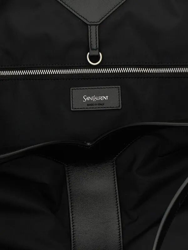 Saint Laurent Calfskin And Nylon Tote Bag With Double Handle - Black
