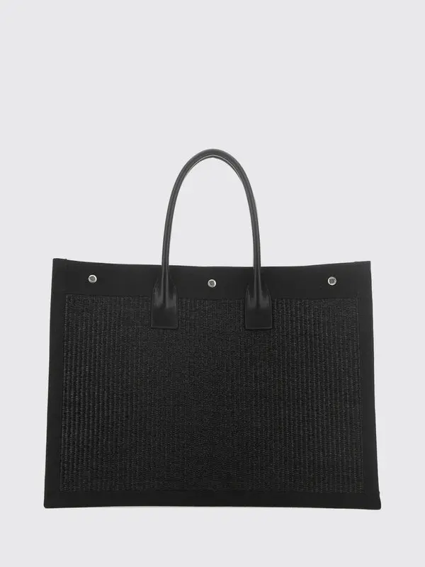 Saint Laurent Rive Gauche Tote Bag In Raffia With Leather Handles And Embroidered Logo