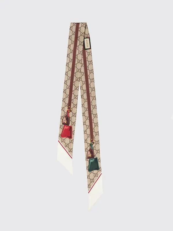 Gucci Rectangular Silk Bandeau Scarf With Graphic Gg Monogram Print - Brown