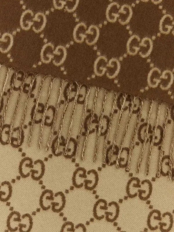 Gucci Gg Monogram Pure Cashmere Scarf With Fringed Edges - Orange