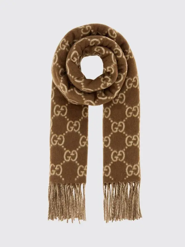 Gucci Gg Monogram Pure Cashmere Scarf With Fringed Edges - Orange