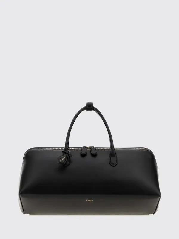 Alaïa Alai�a Delta Medium Calfskin Leather Handbag With Logo Charm - Black