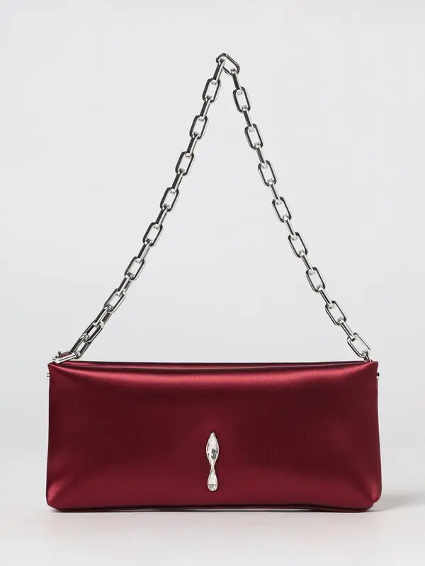 CHRISTIAN LOUBOUTIN Maykimay Satin Shoulder Bag With Rhinestone Logo And Metallic Handle - Red