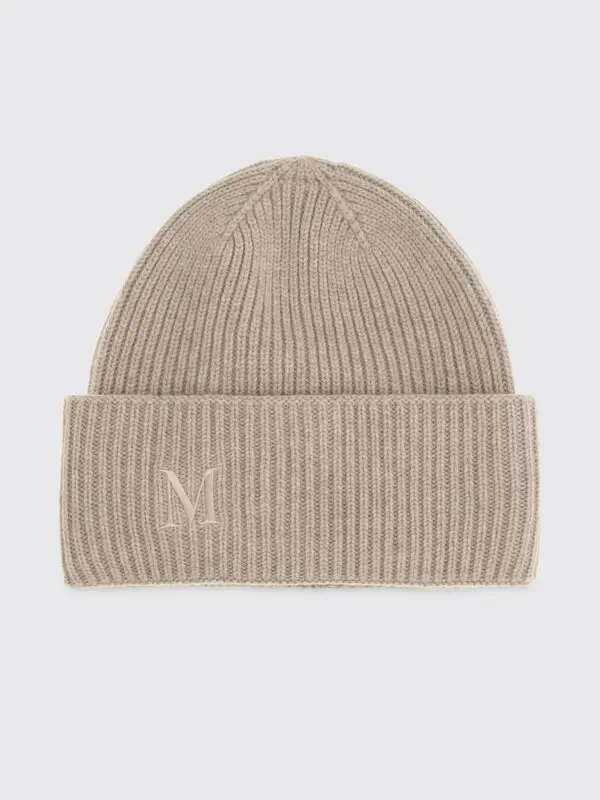 Max Mara Ribbed Wool Beanie Hat With Jacquard Logo And Cuff - Cream