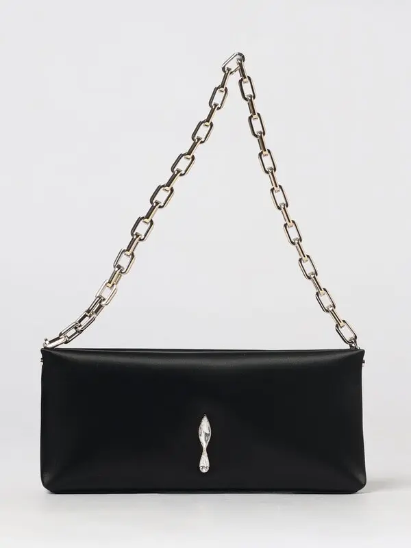 CHRISTIAN LOUBOUTIN Maykimay Satin Shoulder Bag With Rhinestone Logo And Metallic Handle - Black