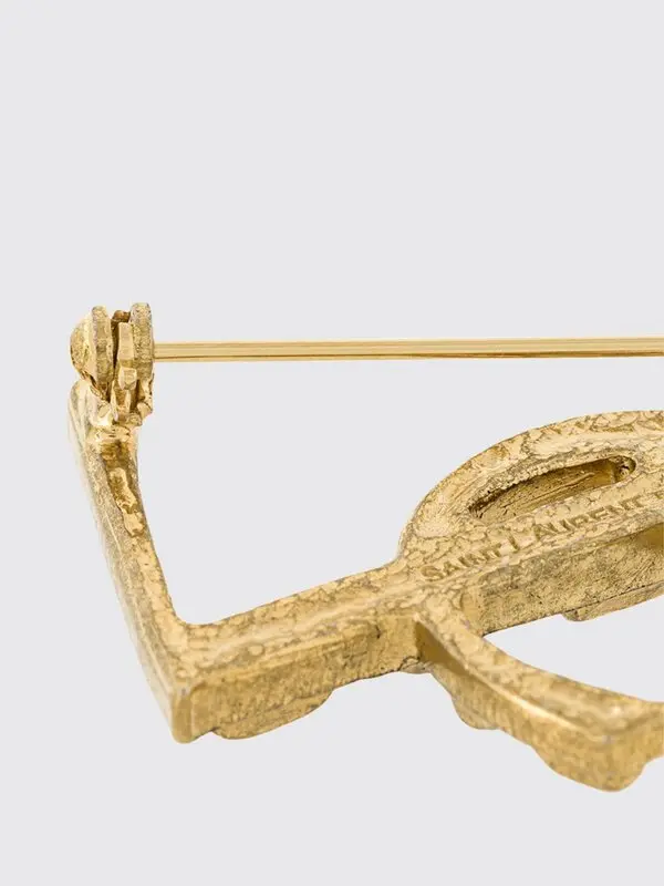 Saint Laurent Cassandre Brass Brooch With Interlaced Monogram