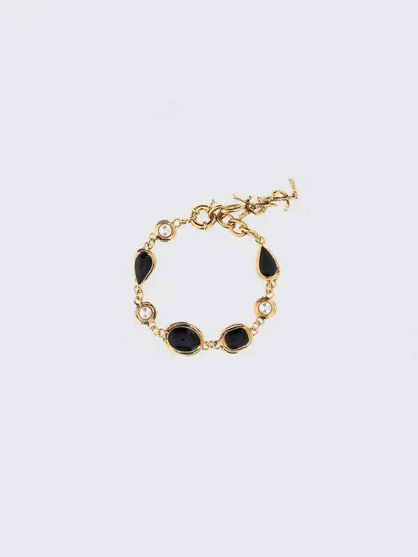 Saint Laurent Metal Bracelet With Pearls And Monogram - Gold
