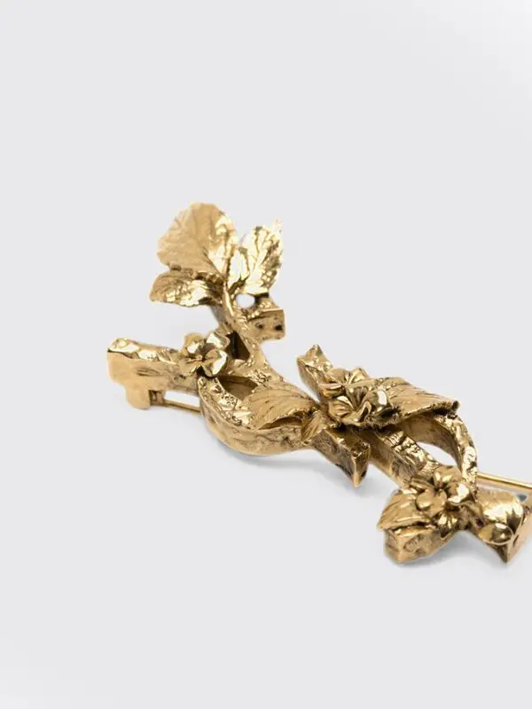 Saint Laurent Floral Brass Brooch With Monogram