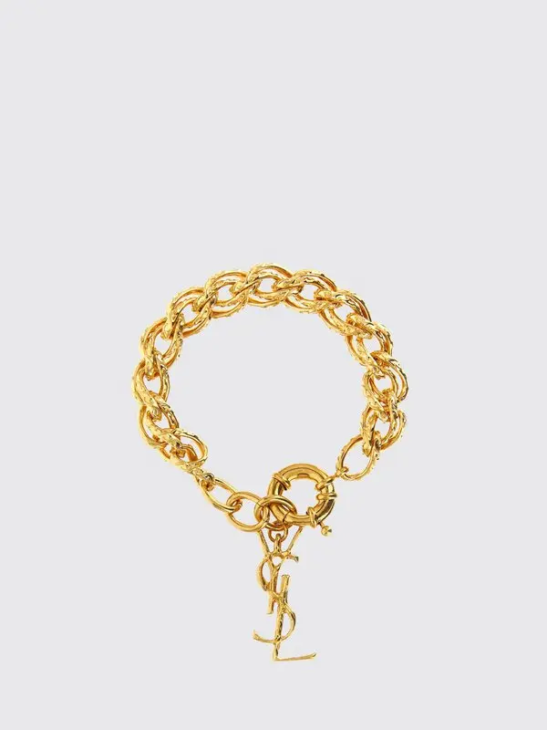 Saint Laurent Chain Bracelet In Brass With Monogram Charm - Gold