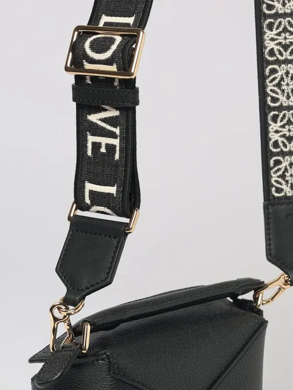 Loewe Adjustable Canvas And Leather Shoulder Strap With Jacquard Logo - Black
