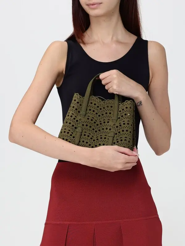 Alaïa Alai�a Mina Perforated Nubuck Handbag With Removable Pouch - Multicolor