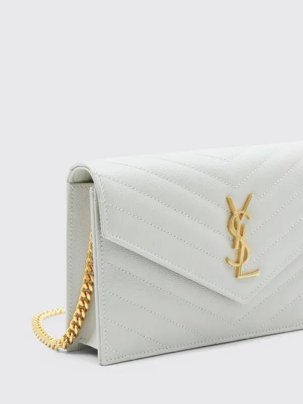 Saint Laurent Envelope Cassandre Chain Wallet In Grained Leather