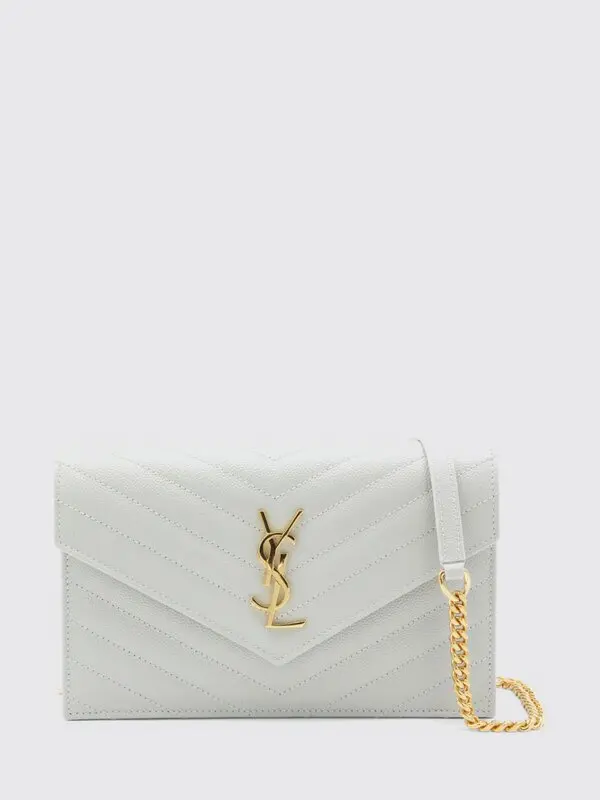 Saint Laurent Envelope Cassandre Chain Wallet In Grained Leather - Cream