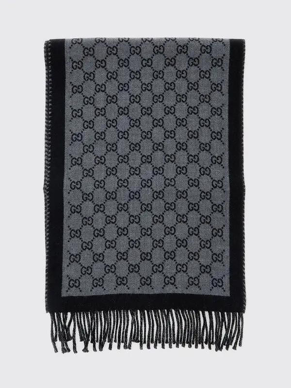 Gucci Gg Monogram Merino Wool Scarf With Fringed Hem