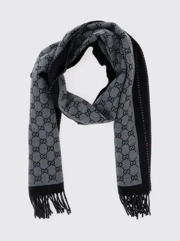 Gucci Gg Monogram Merino Wool Scarf With Fringed Hem