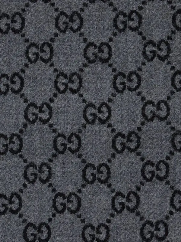 Gucci Gg Monogram Merino Wool Scarf With Fringed Hem