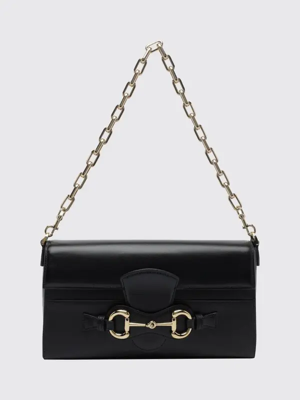Gucci Horsebit Ristretto Smooth Leather Shoulder Bag With Metal Mesh Handle - Black