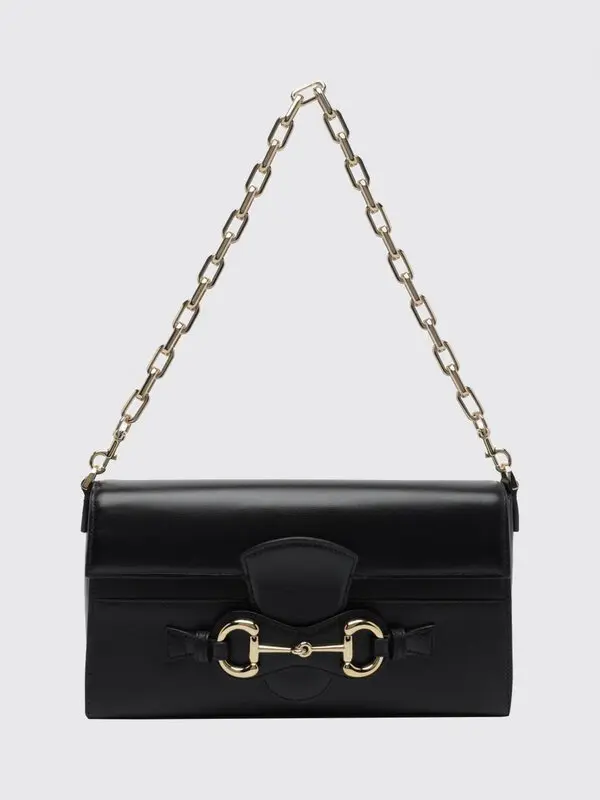 Gucci Horsebit Ristretto Smooth Leather Shoulder Bag With Metal Mesh Handle - Black