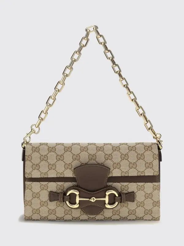 Gucci Gg Monogram Jacquard Shoulder Bag With Horsebit Detail - Cream
