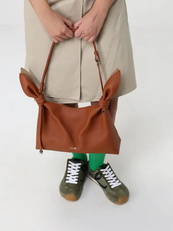 Loewe Calfskin Leather Shoulder Bag With Knot Detail And Adjustable Handle - Brown