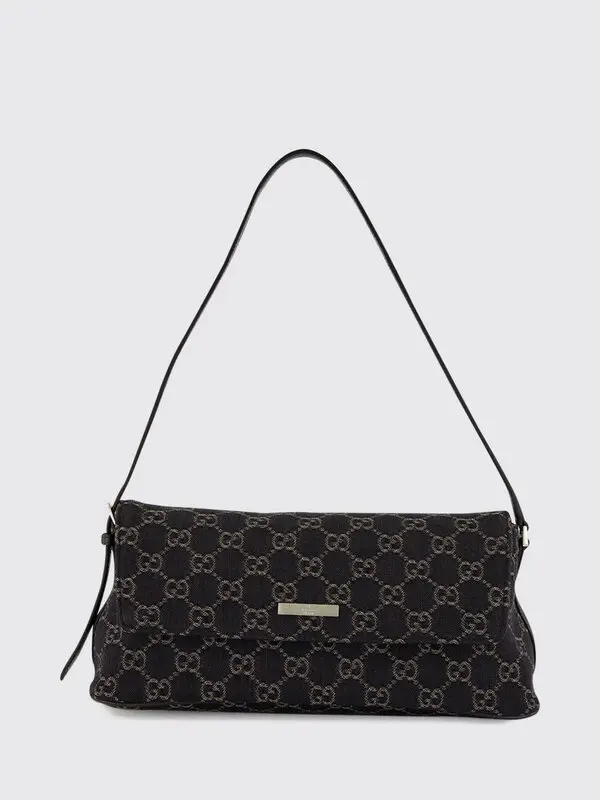 Gucci Madison Denim Shoulder Bag With Gg Monogram And Adjustable Handle - Black
