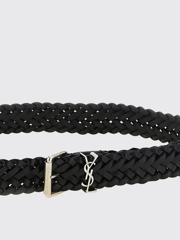 Saint Laurent Calfskin Leather Belt With Monogram Buckle